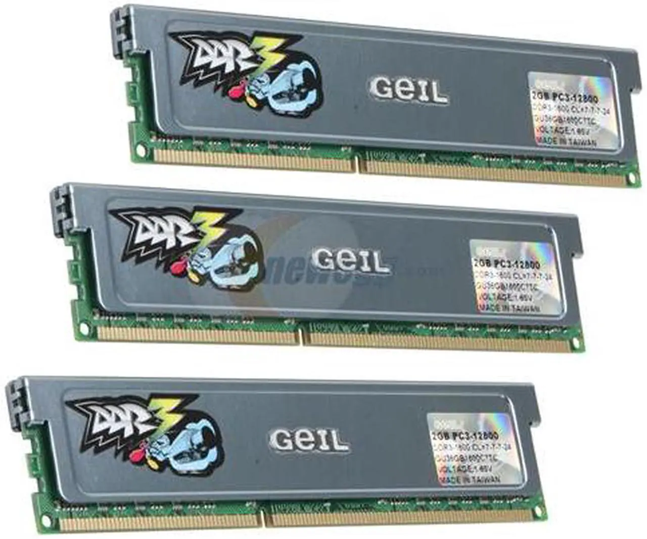 GeIL 6GB (3 x 2GB) DDR3 1600 (PC3 12800) Triple Channel Kit Desktop Memory Model GU36GB1600C7TC ...