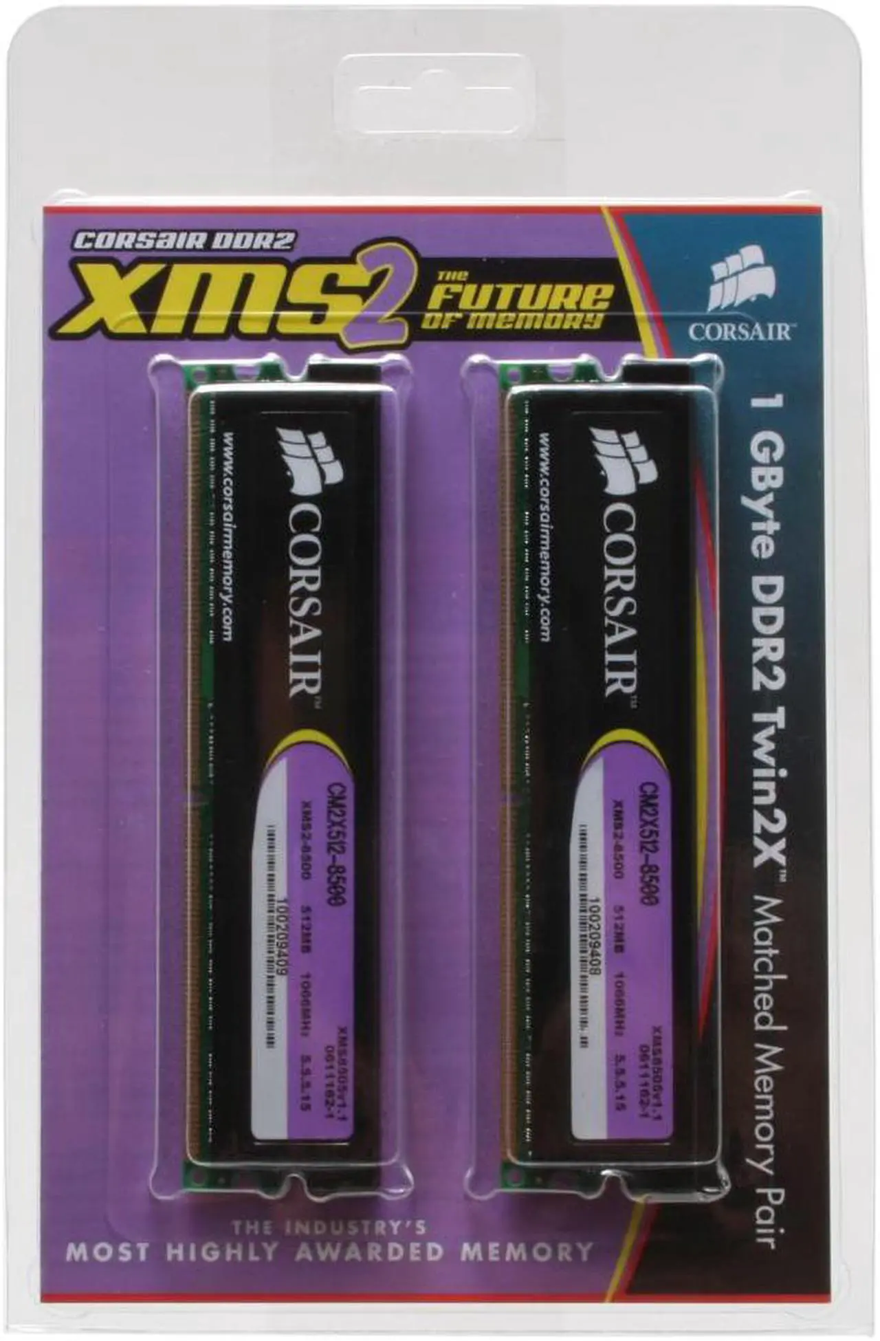CORSAIR XMS2 1GB (2 x 512MB) DDR2 1066 (PC2 8500) Dual Channel Kit ...