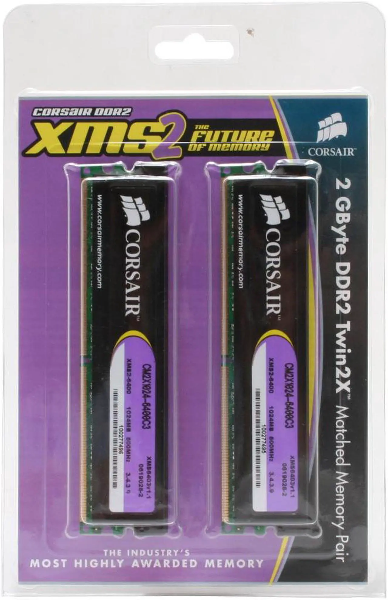 CORSAIR XMS2 2GB (2 x 1GB) DDR2 800 (PC2 6400) Dual Channel Kit Desktop ...
