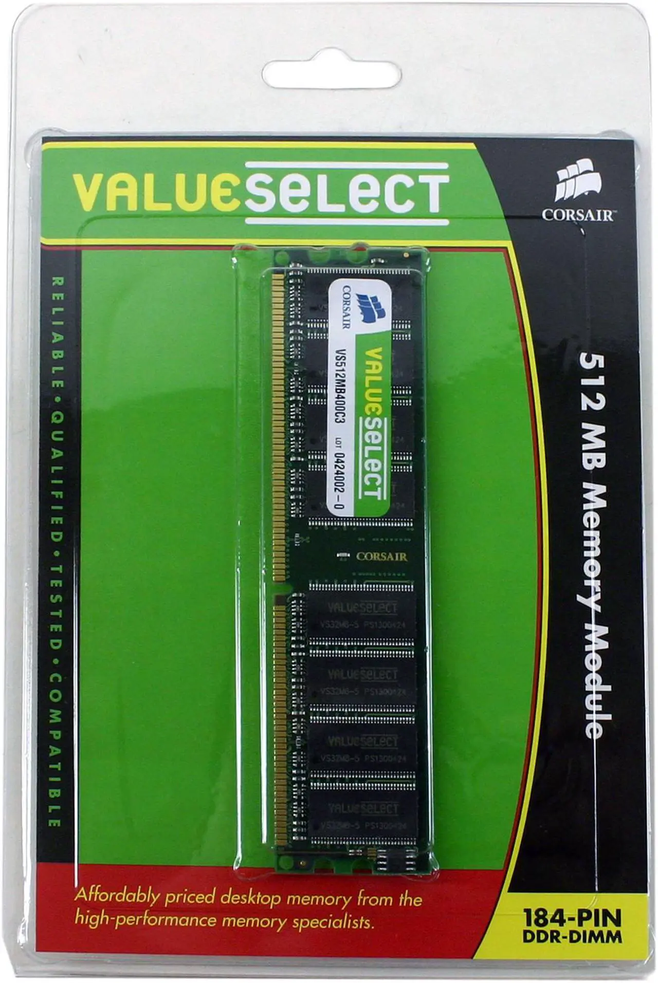 CORSAIR ValueSelect 512MB DDR 400 (PC 3200) Desktop Memory Model ...