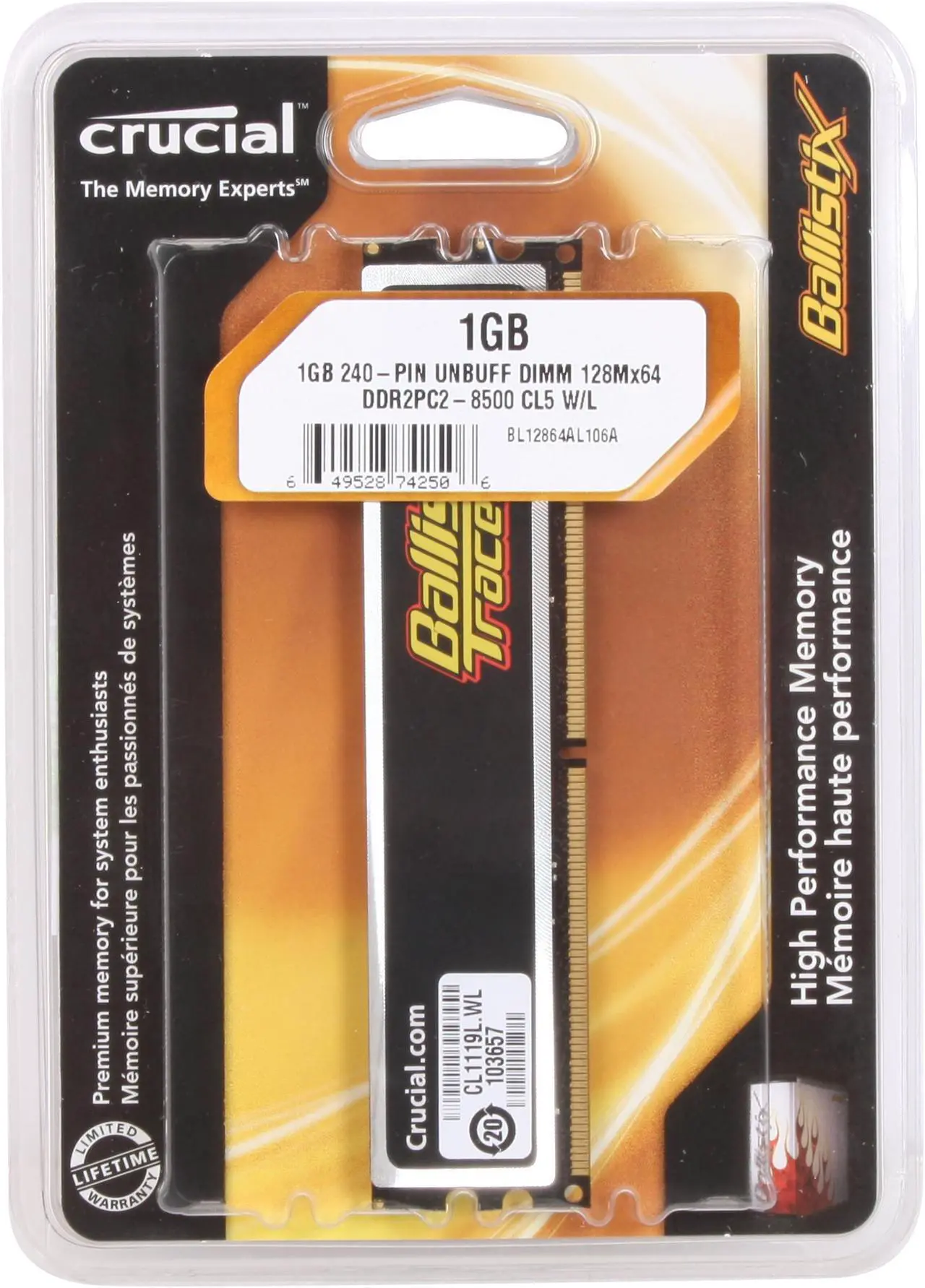 Crucial Ballistix Tracer 1GB DDR2 1066 (PC2 8500) Desktop Memory w/ Red ...