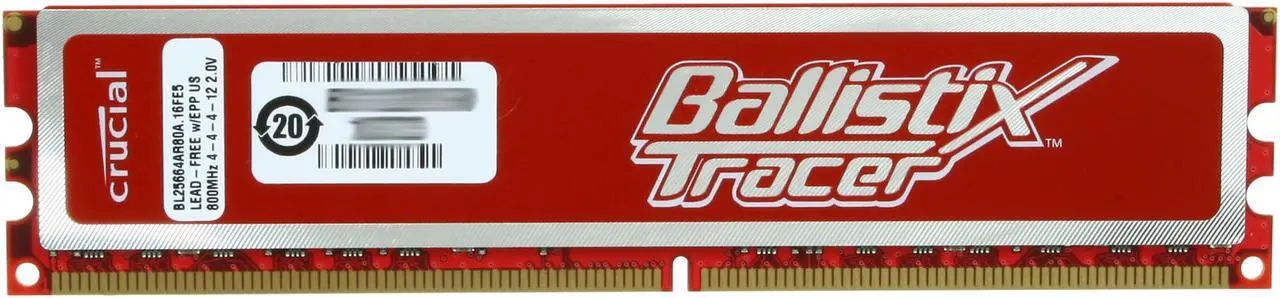 Crucial Ballistix Tracer 2GB DDR2 800 (PC2 6400) Desktop Memory w/ Red ...