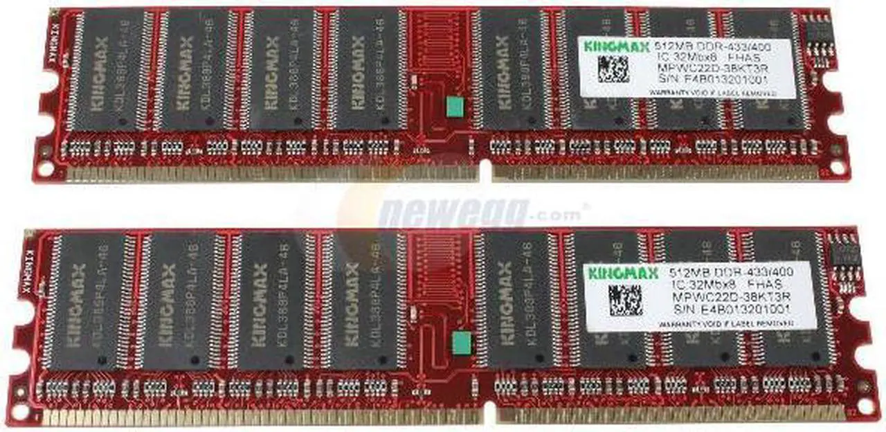 KINGMAX SuperRAM 1GB (2 x 512MB) DDR 433 (PC 3500) Dual Channel Kit System Memory Model MPWD42D ...