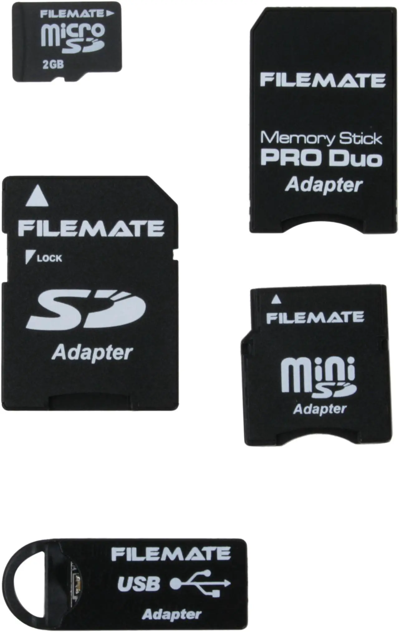 FileMate 2GB MicroSD Flash Card w/ Universal Adapter Kit (miniSD, SD ...