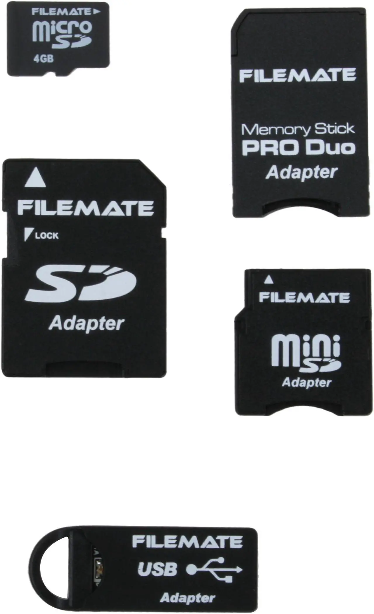 FileMate 4GB MicroSD Flash Card w/ Universal Adapter Kit (miniSD, SD ...