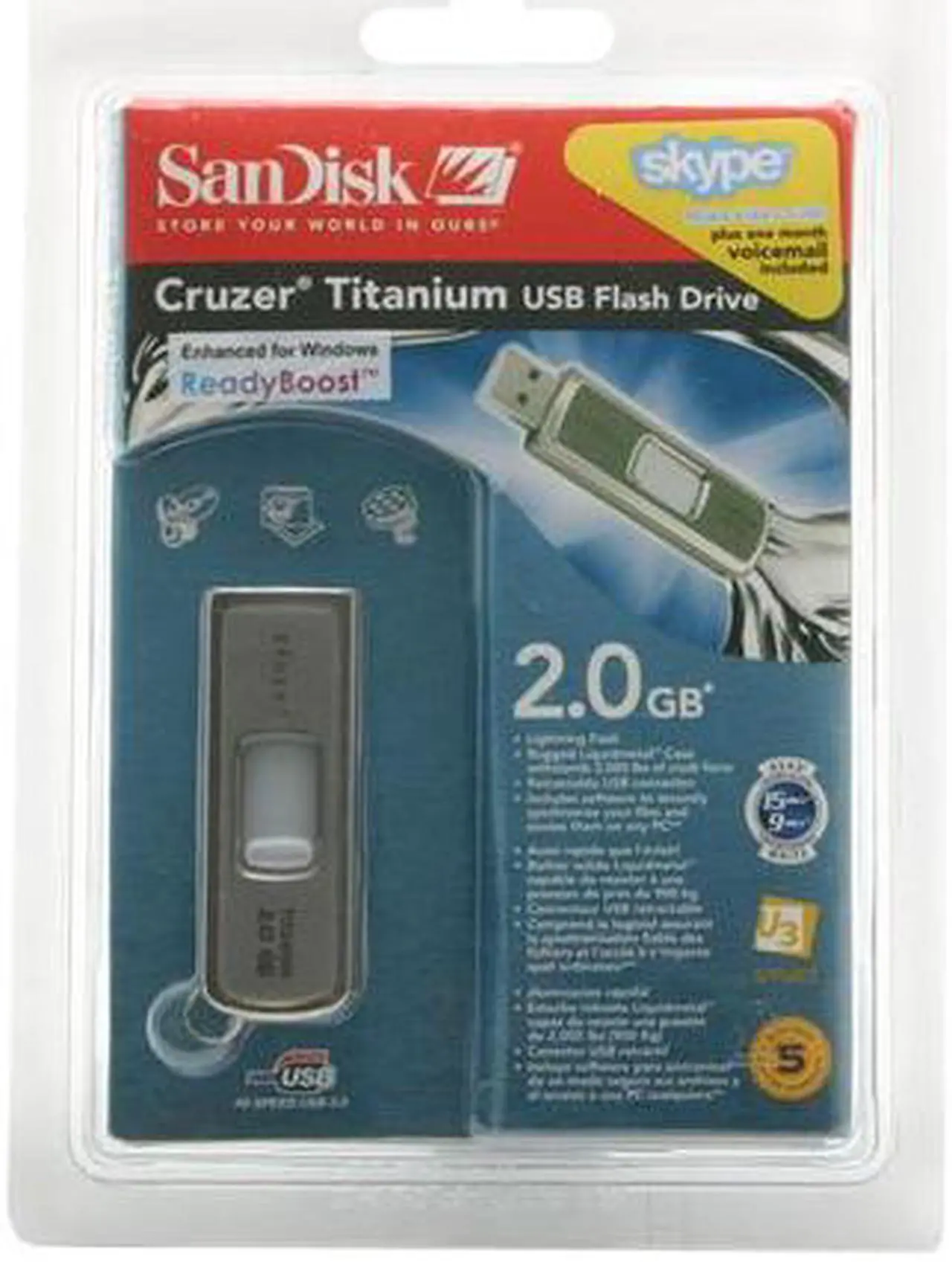 SanDisk Cruzer Titanium 2GB ReadyBoost drives Flash Drive (USB2.0 Portable) Model SDCZ72048A10RB ...