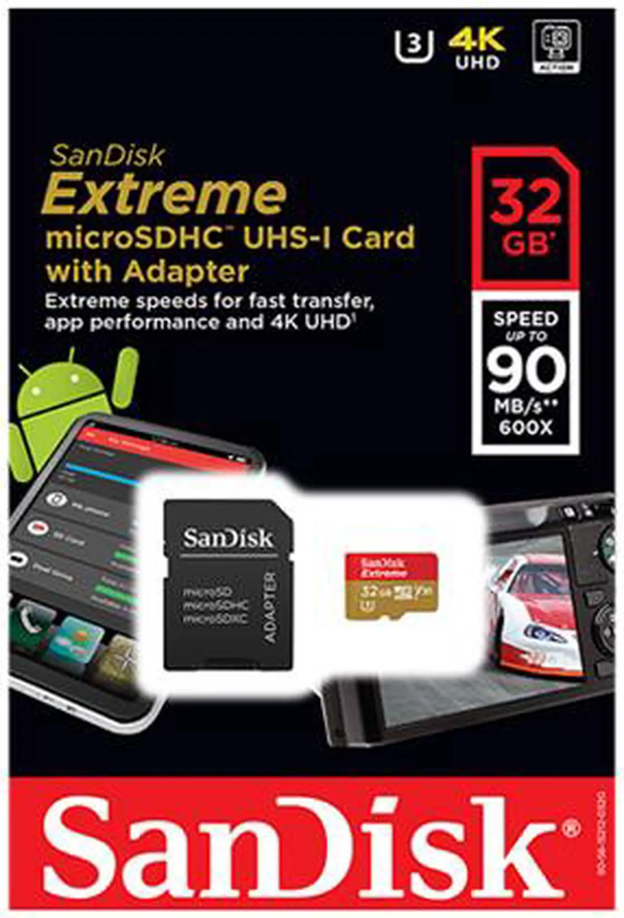 SanDisk 32GB Extreme microSDHC UHS-I/U3 Class 10 Memory Card with ...