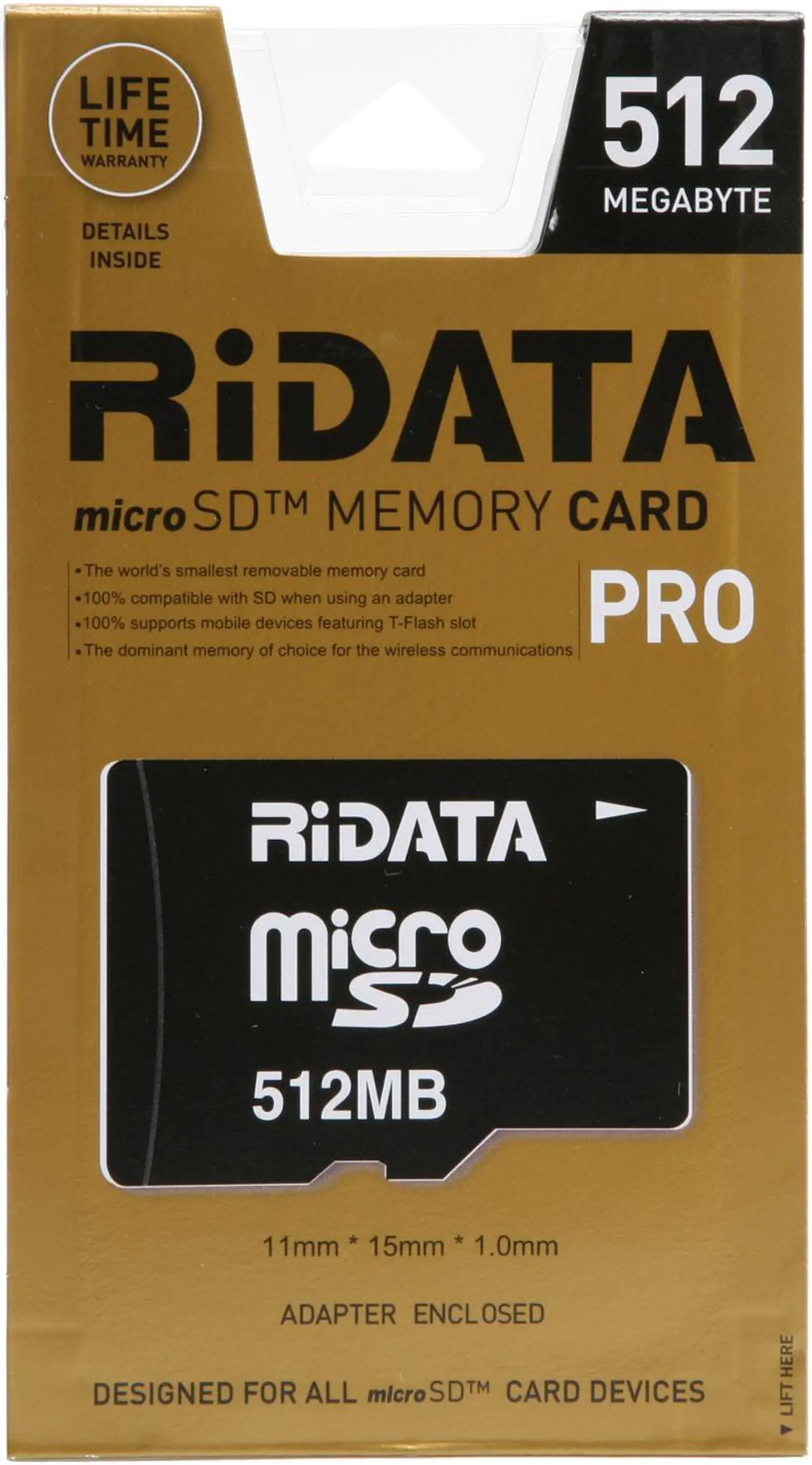 RiDATA 512MB MicroSD Flash Card Model MICSDCR512-GLD - Newegg.com