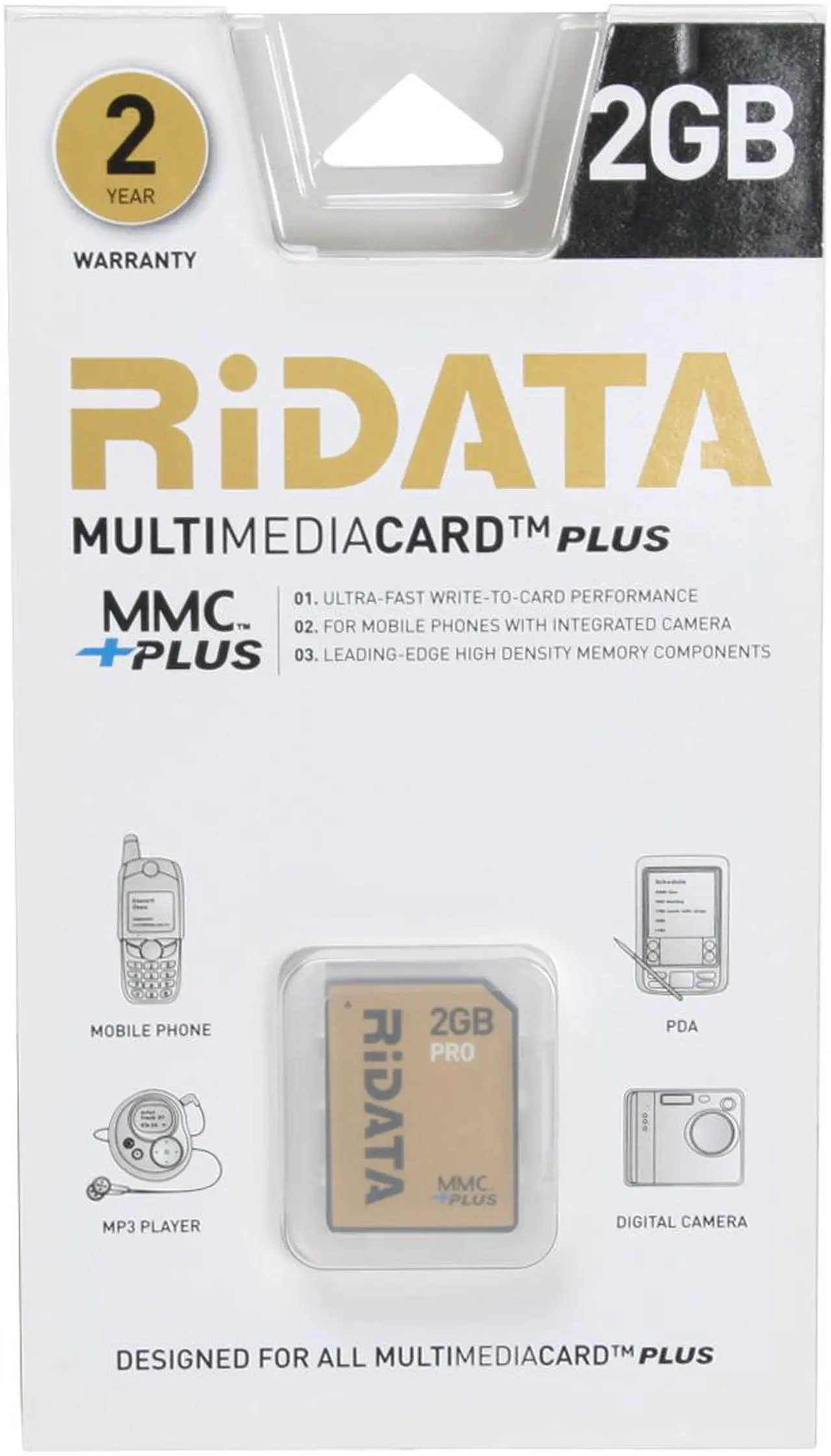 RiDATA PRO 2GB MultiMedia (MMC plus) Plus Flash Card Model MMCPR2G-GLD ...