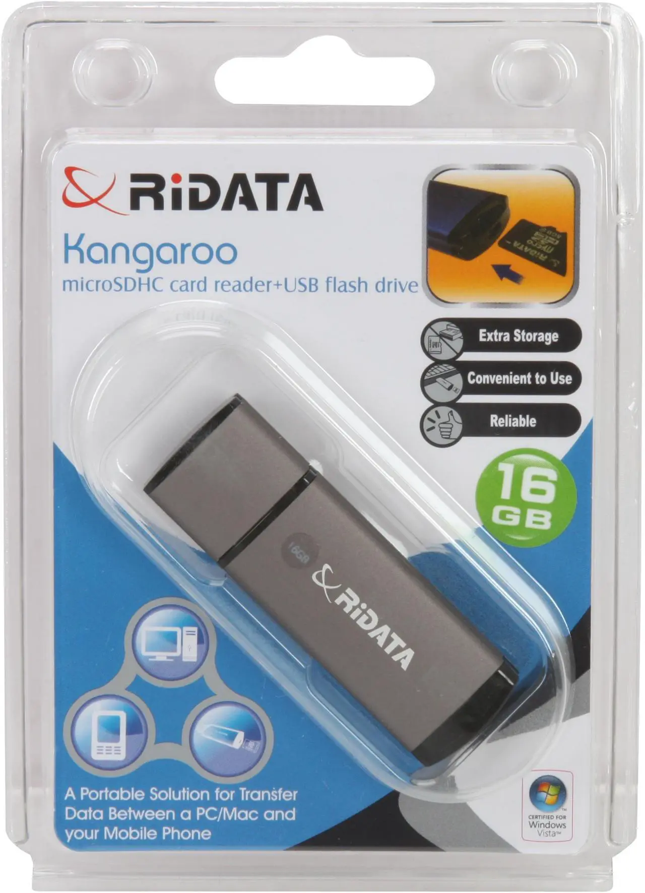 RiDATA 16GB USB2.0 Flash Drive with MicroSD/MicroSDHC Reader Function ...