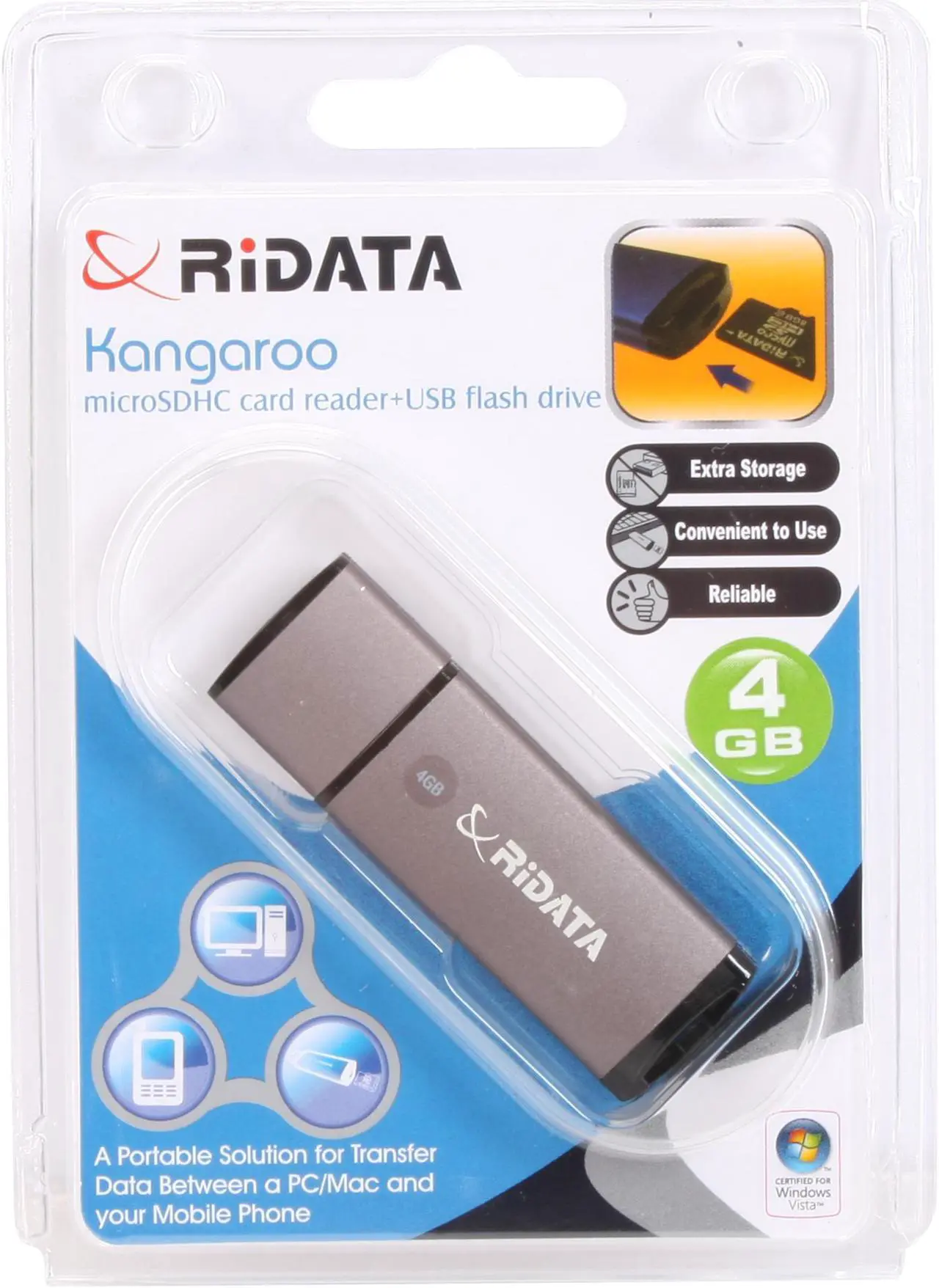RiDATA Kangaroo 4GB USB2.0 Flash Drive with MicroSD/MicroSDHC Reader ...