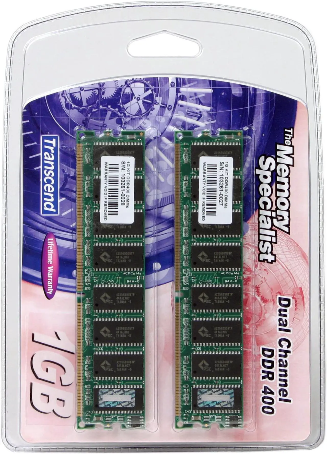 Transcend 1GB (2 x 512MB) DDR 400 (PC 3200) Dual Channel Kit System ...