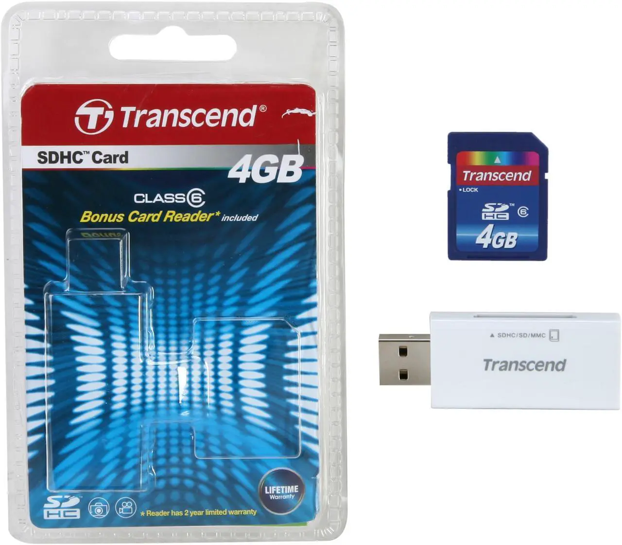 Transcend 4GB Secure Digital High-Capacity (SDHC) Flash Card w/Compact Card Reader S5 Model ...