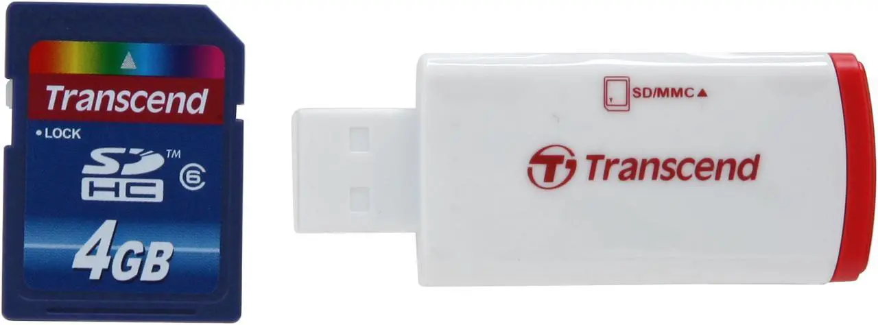 Transcend 4GB Secure Digital High-Capacity (SDHC) Flash Card w/ P2 Card Reader Model TS4GSDHC6 ...