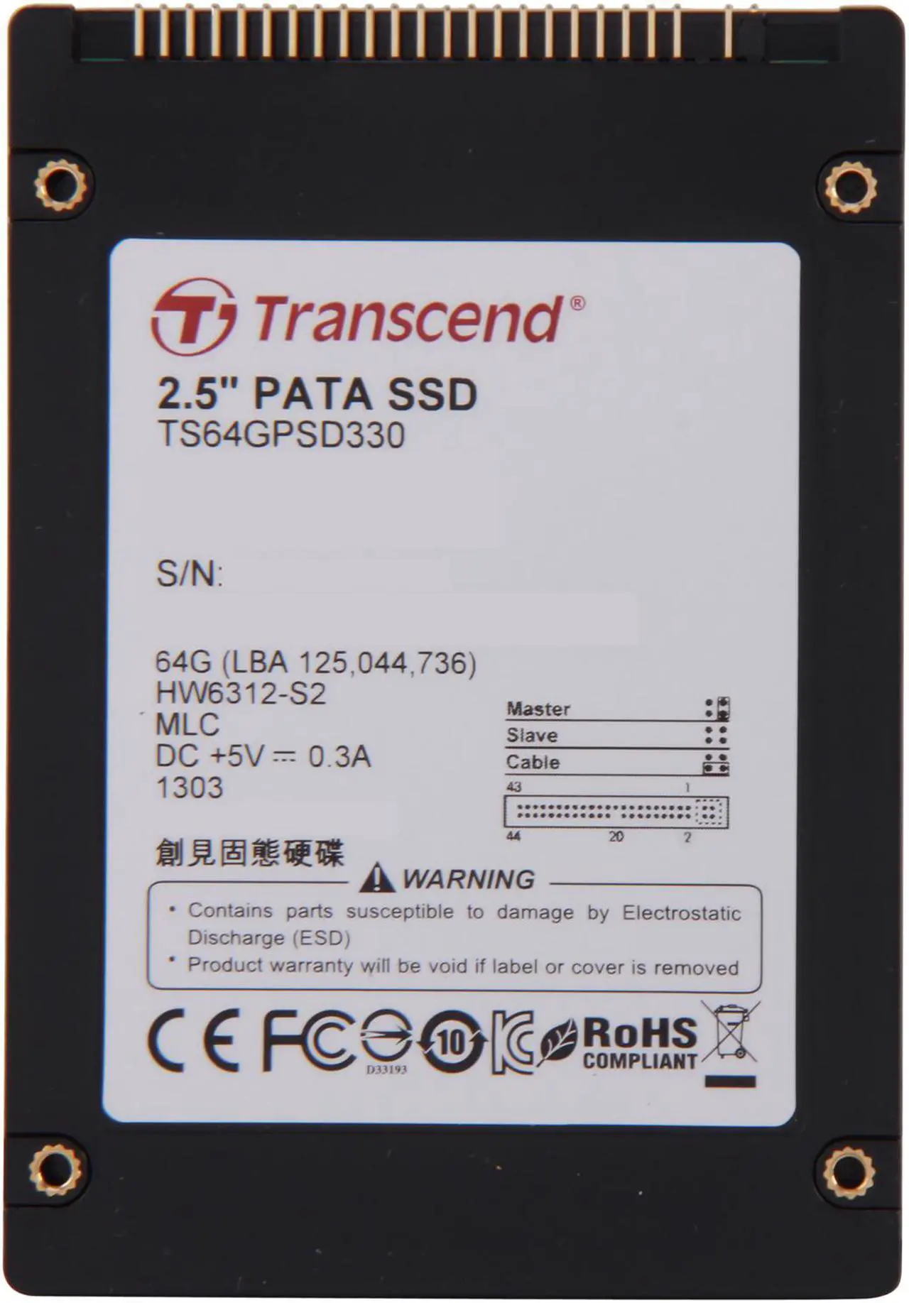 Transcend 2.5" 64GB PATA MLC Internal Solid State Drive (SSD ...