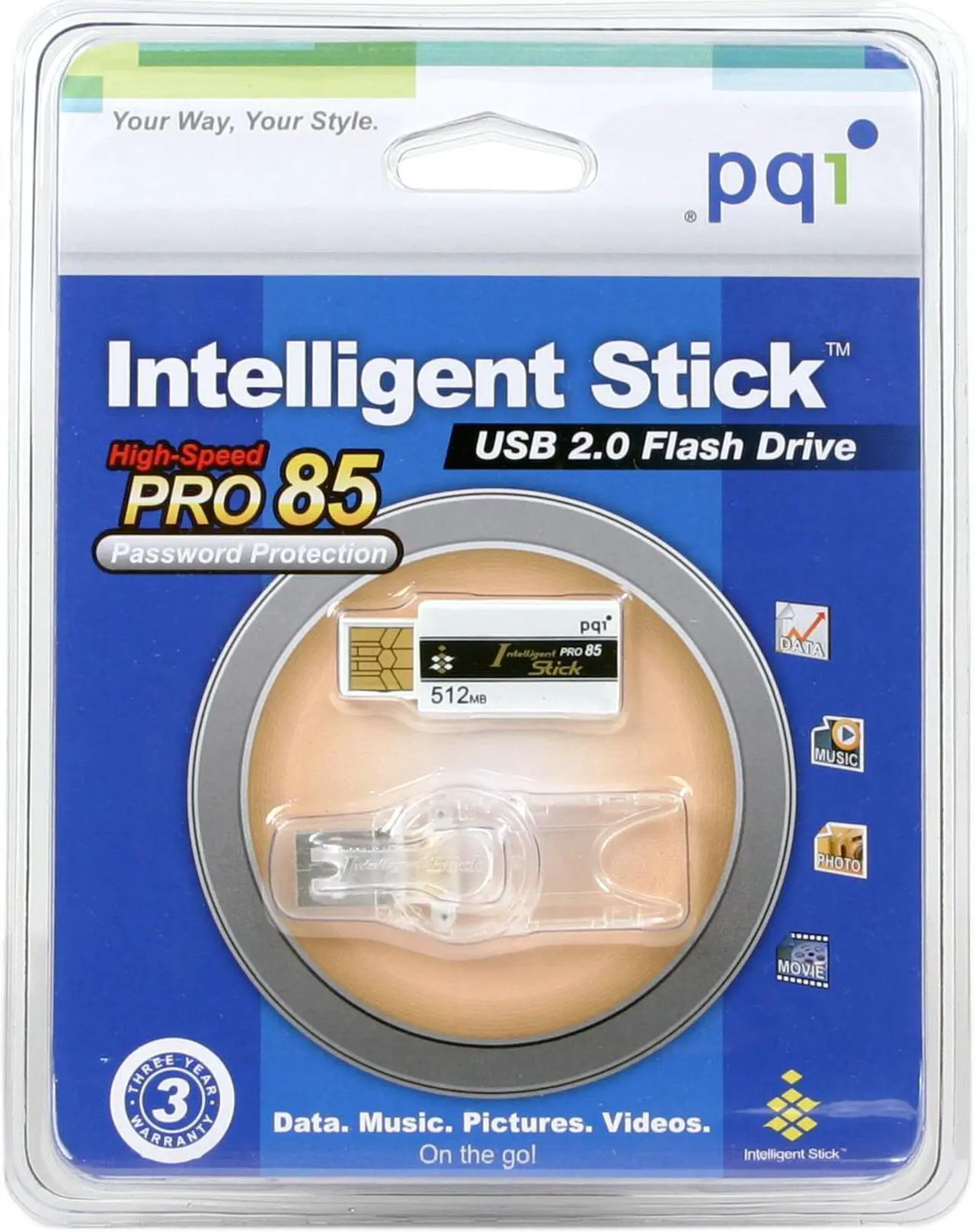 PQI Intelligent Stick Pro 85 512MB Flash Drive (USB2.0 Portable ...