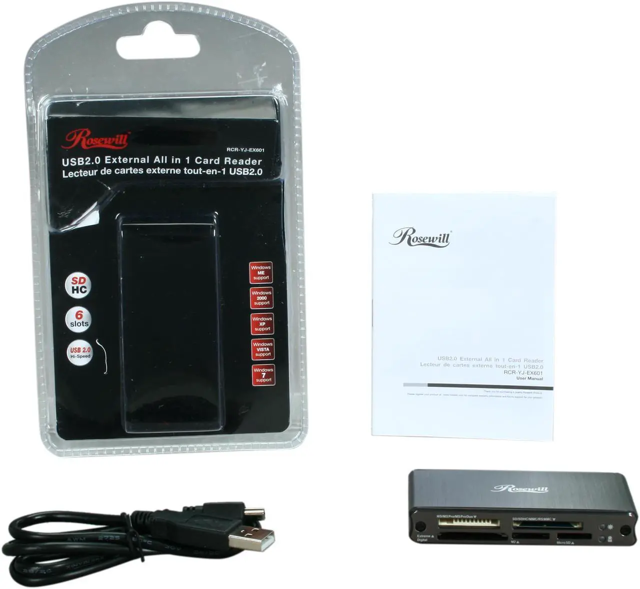 Rosewill USB 2.0 External 74-in-1 Card Reader / Aluminum Body ...
