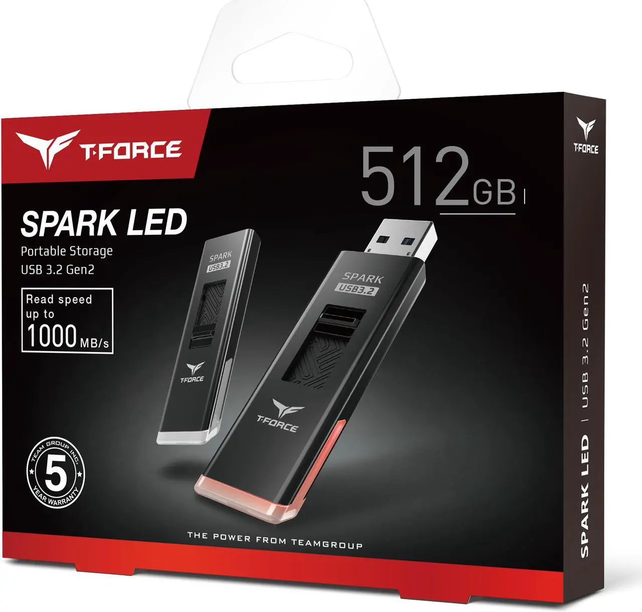 TEAM 512GB SPARK LED USB 3.2 Gen 2 Flash Drive, Speed Up to 1000MB/s ...