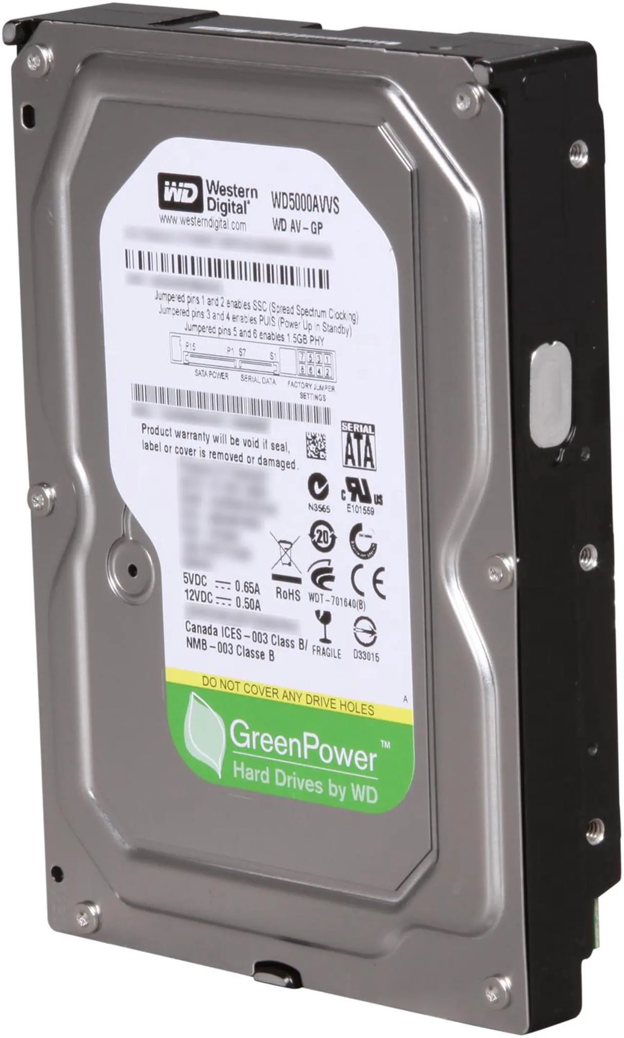 Western Digital AV-GP WD5000AVVS 500GB 5400 RPM 8MB Cache SATA 3.0Gb/s 3.5" Internal AV Hard ...