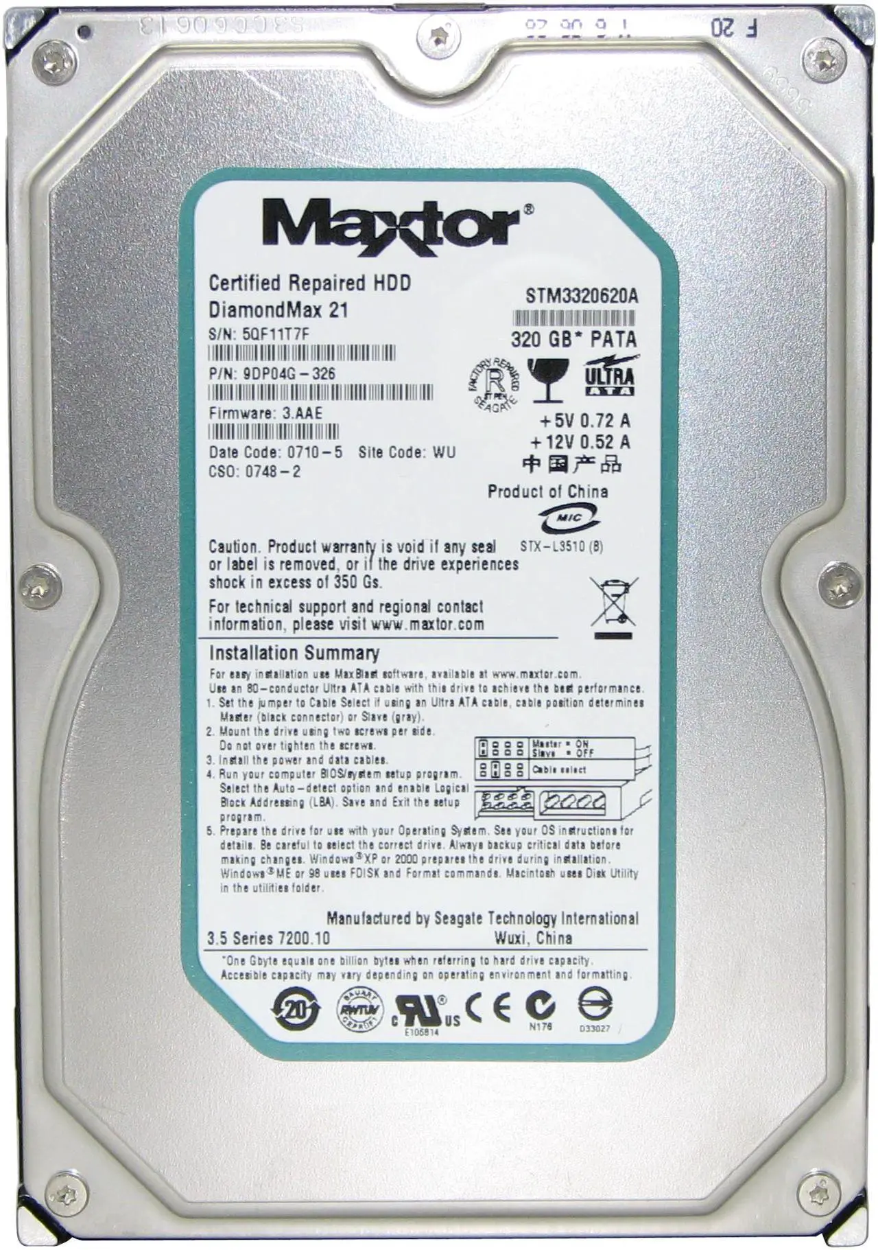 Used - Like New: Maxtor DiamondMax 21 STM3320620A 320GB 7200 RPM 16MB ...