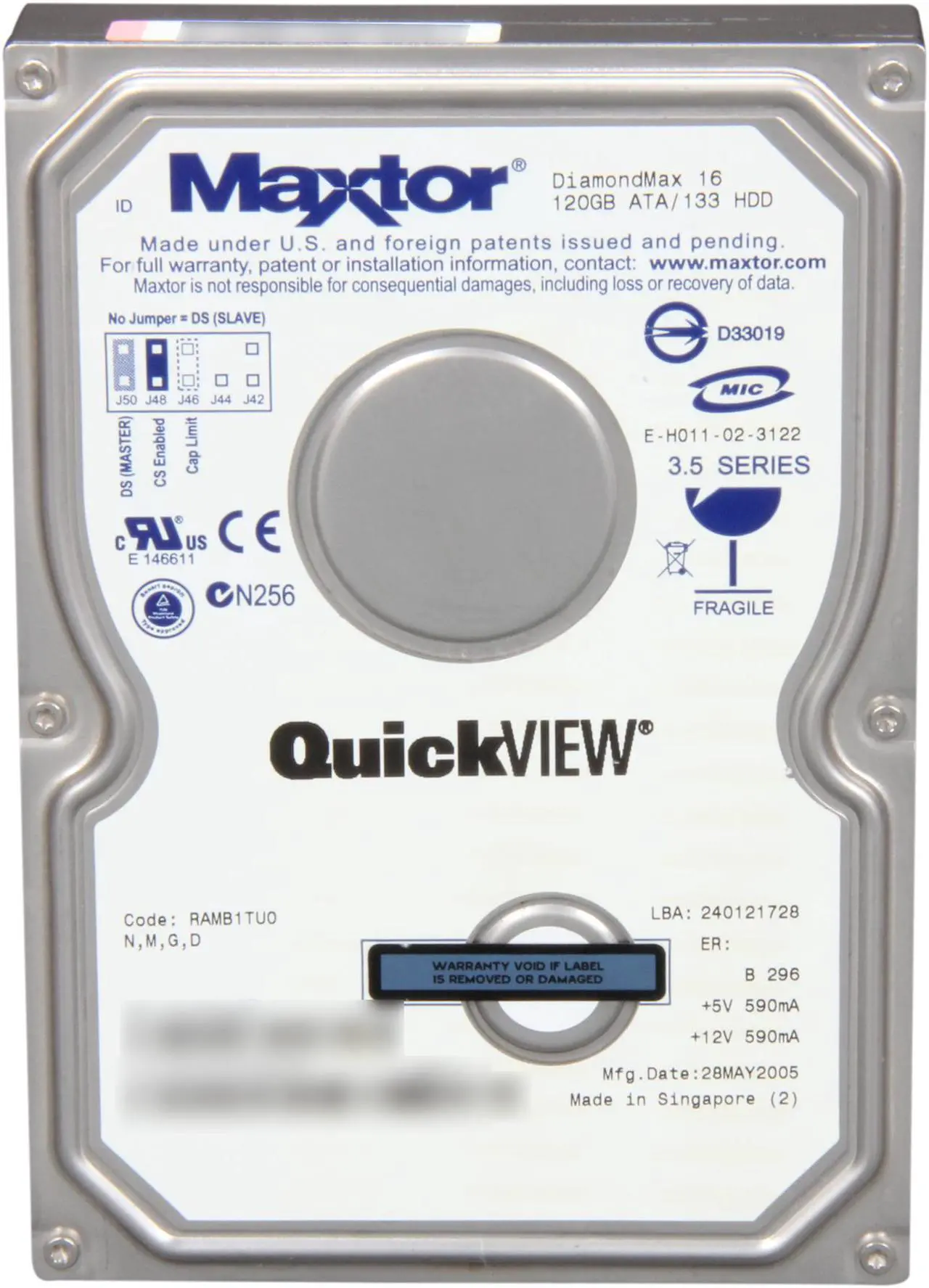 Refurbished: Maxtor DiamondMax 16 120GB 5400 RPM IDE Ultra ATA133 / ATA ...