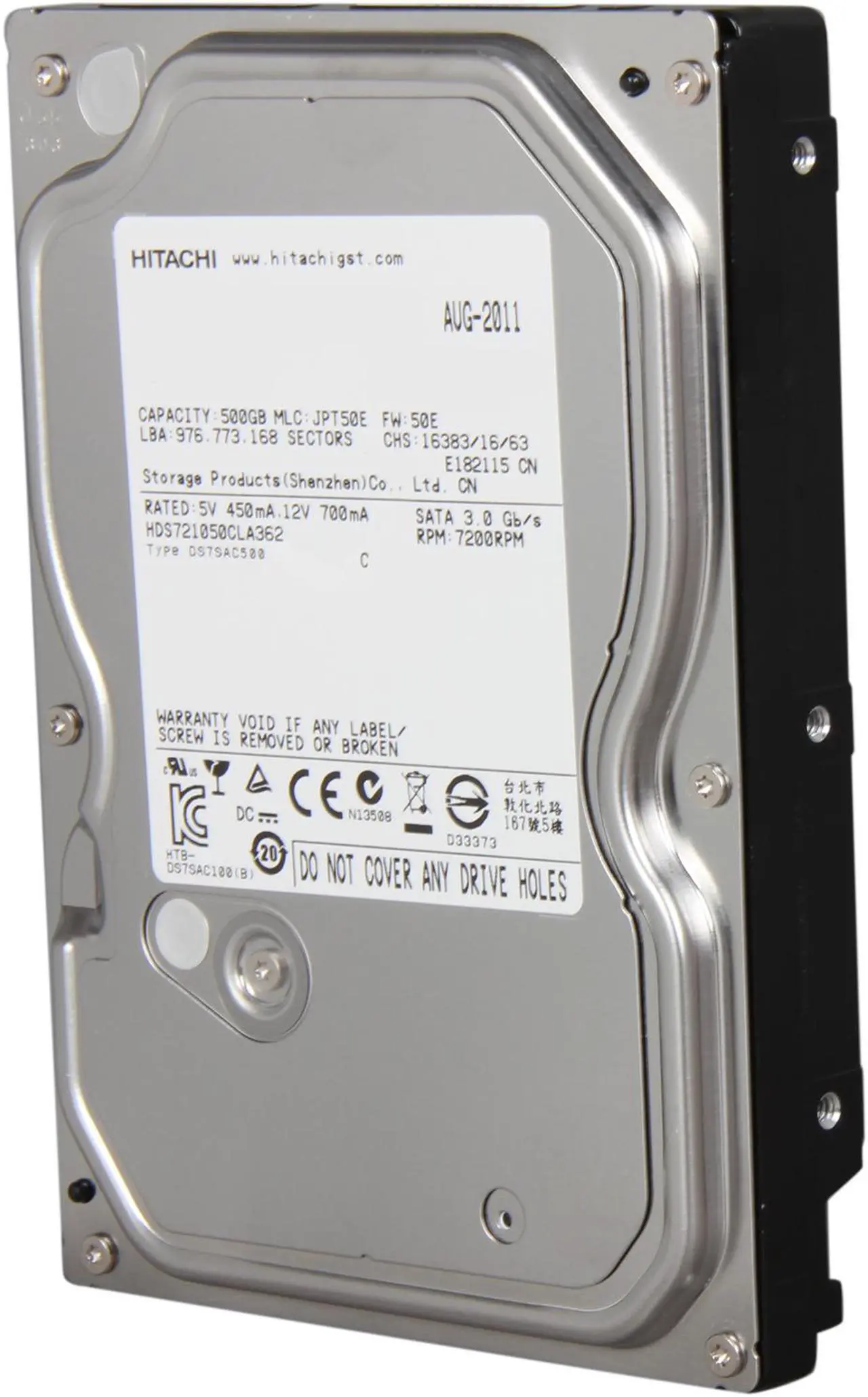 HGST HDS721050CLA362 (0F10381) 500GB 7200 RPM 16MB Cache SATA 3.0Gb/s 3 ...