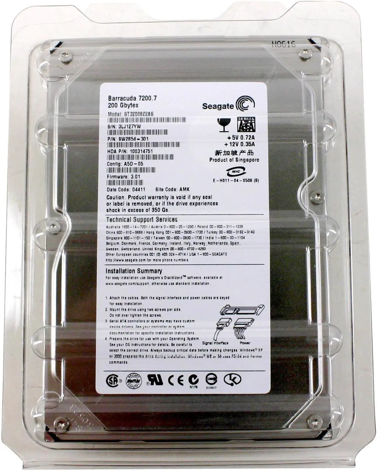 Seagate BarraCuda 7200.7 ST3200822AS 200GB 7200 RPM 8MB Cache SATA 1 ...
