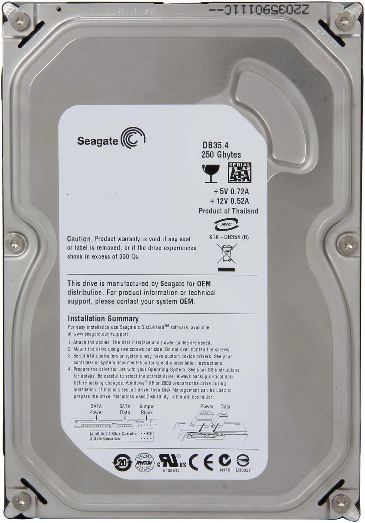 Refurbished: Seagate DB35.4 ST3250310CS 250GB 7200 RPM 8MB Cache SATA 3 ...