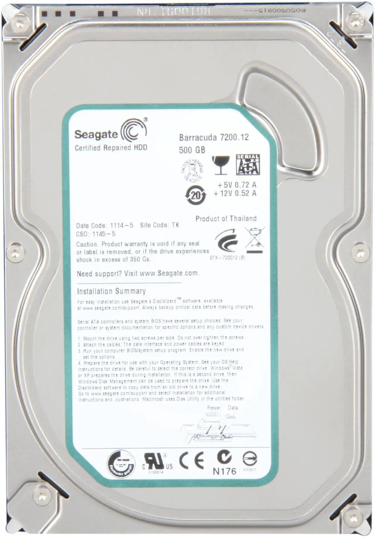 Refurbished: Seagate ST3500418AS/R 500GB 7200 RPM 16MB Cache SATA 3.0Gb ...