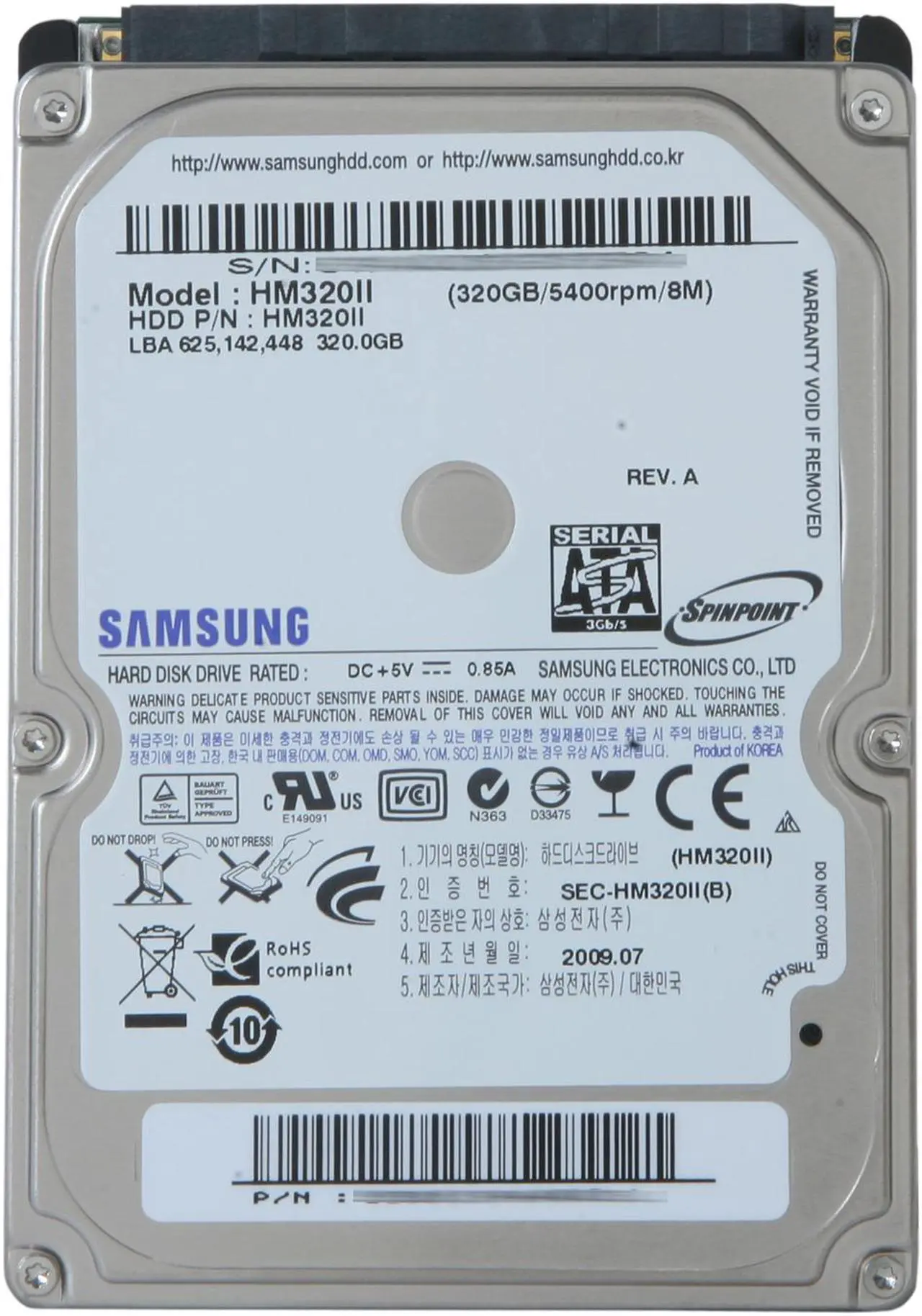 SAMSUNG Spinpoint M7 HM320II 320GB 5400 RPM 8MB Cache SATA 3.0Gb/s 2.5 ...