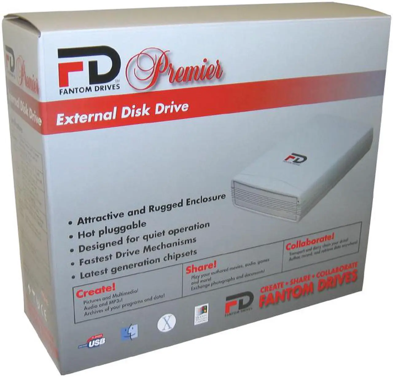 Fantom Drives Premier Slim 200GB USB 2.0 3.5" External Hard Drive ...