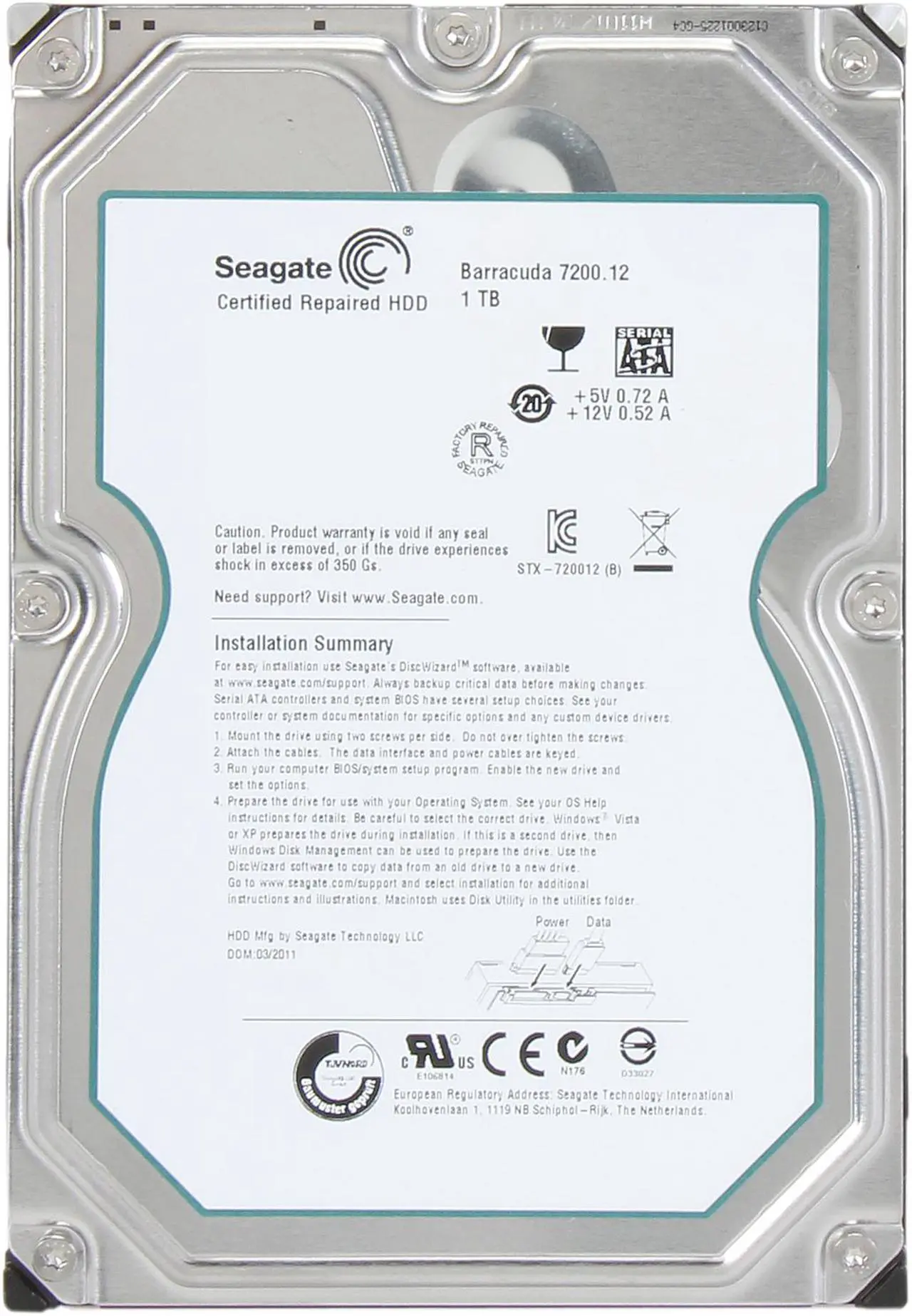 Refurbished: Seagate BarraCuda ST31000524AS 1TB 7200 RPM 32MB Cache ...
