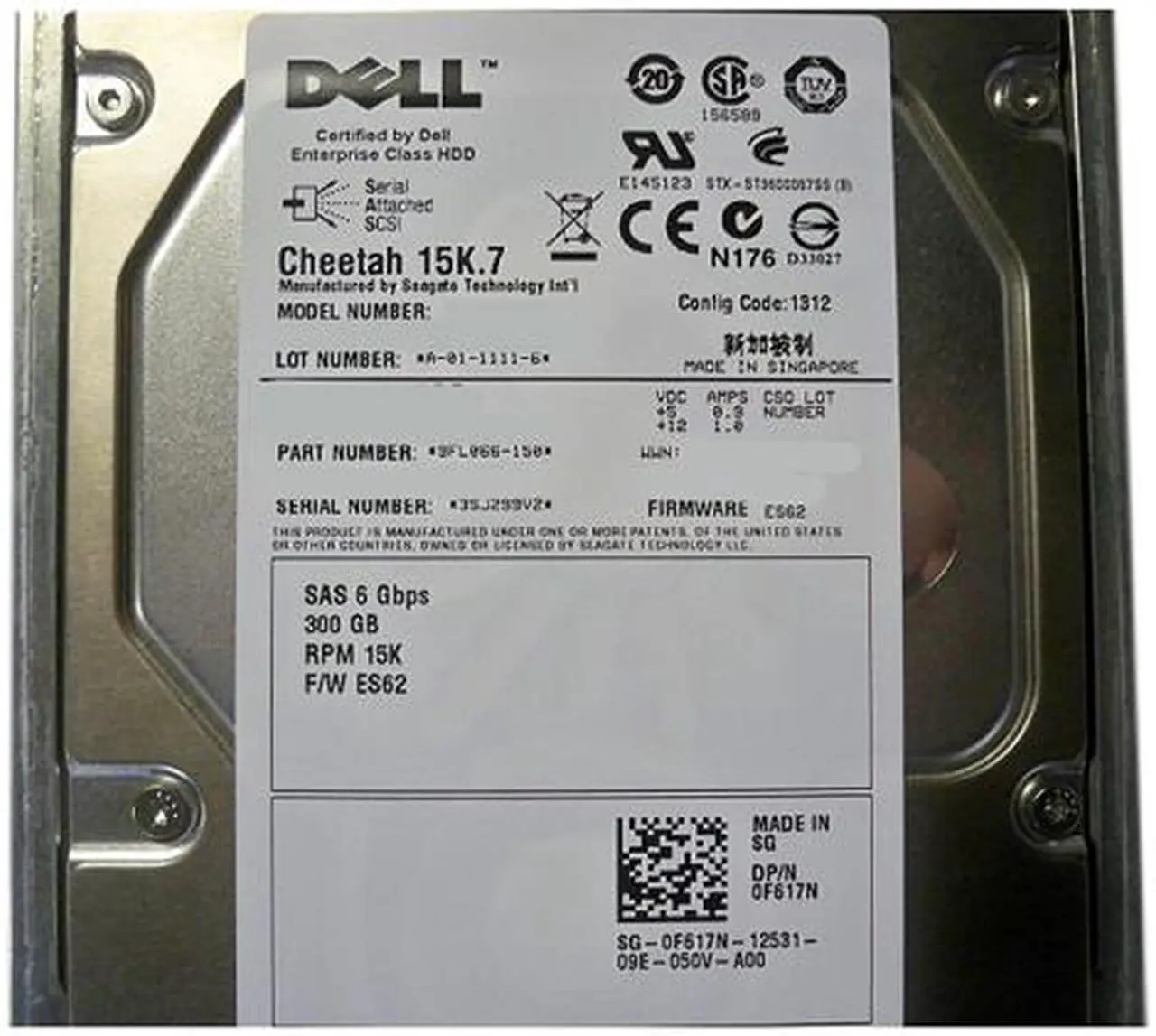 Dell F617N 300GB 15000 RPM 16MB Cache SAS 6Gb/s 3.5" Internal Hard ...