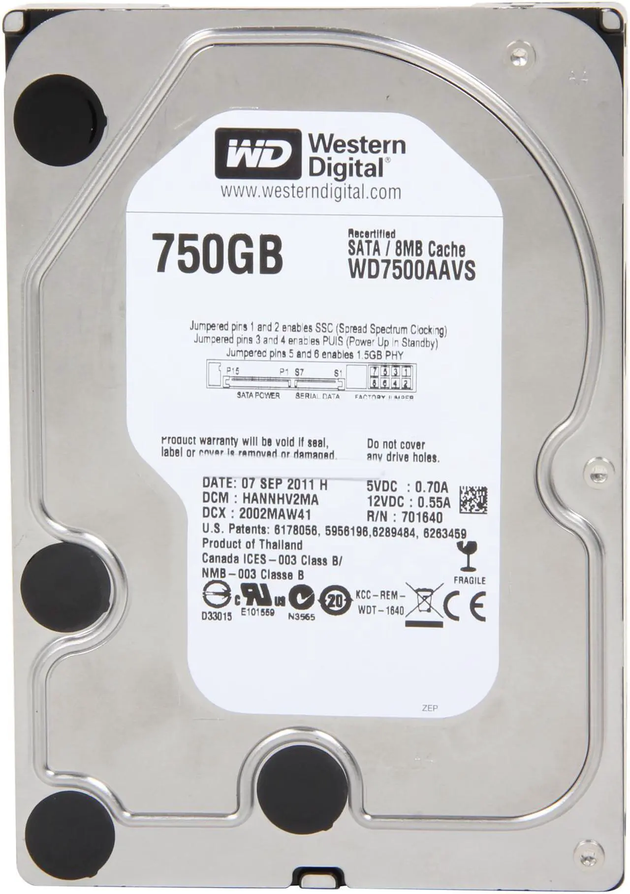 Refurbished: WD WD Green WD7500AAVS-FR 750GB 7200 RPM 16MB Cache SATA 3 ...