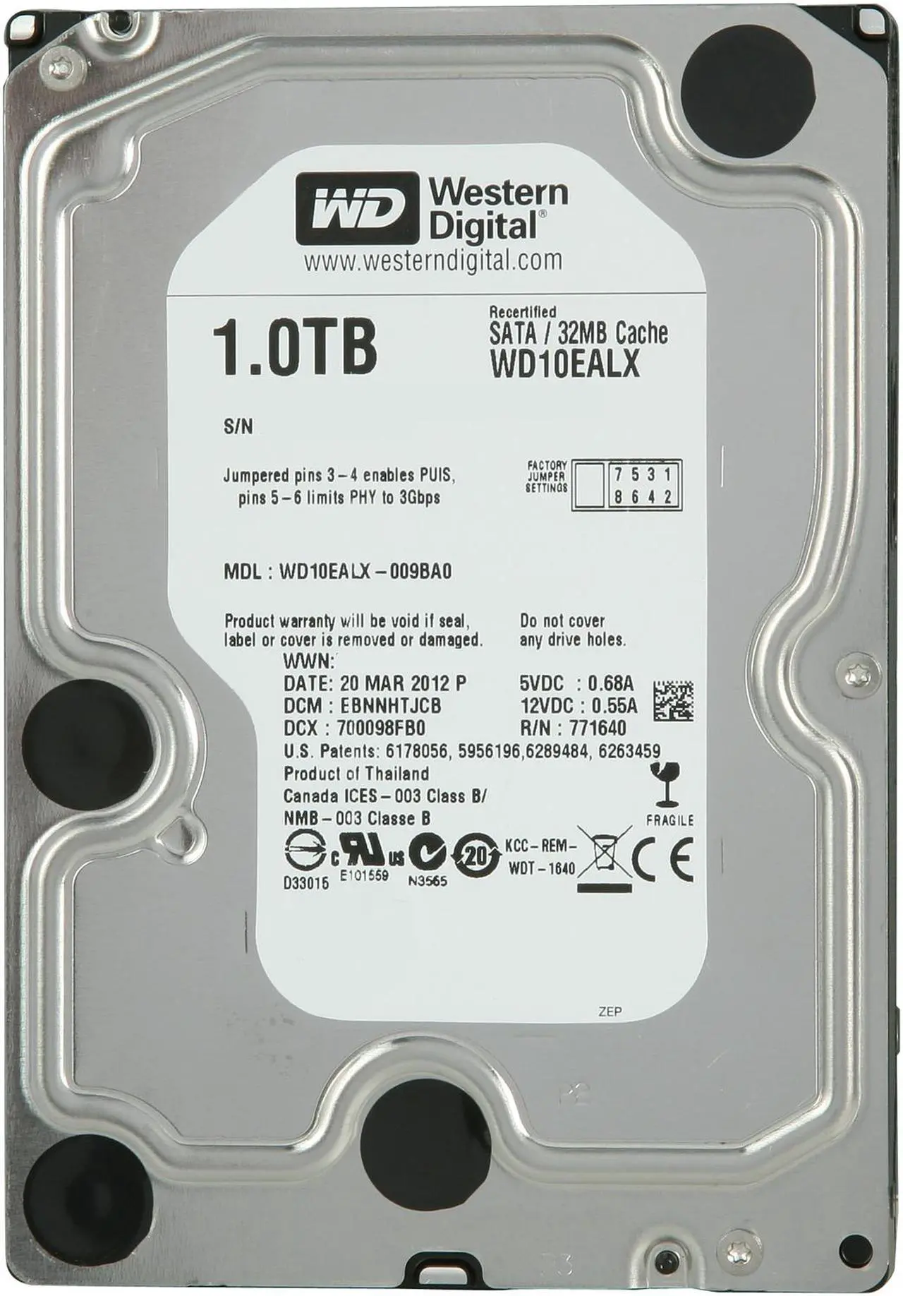 Refurbished: WD Blue WD10EALX 1TB 7200 RPM 32MB Cache SATA 6.0Gb/s 3.5 ...