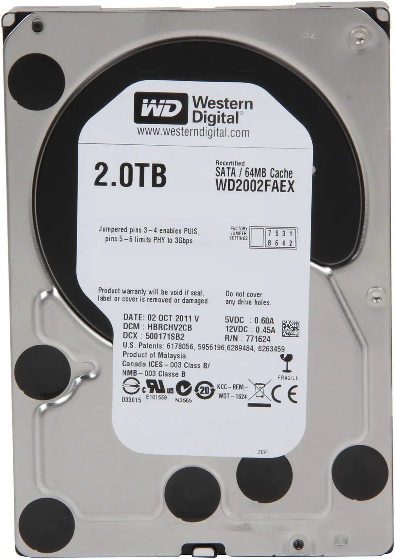 Refurbished: WD Black WD2002FAEX 2TB 7200 RPM 64MB Cache SATA 6.0Gb/s 3 ...