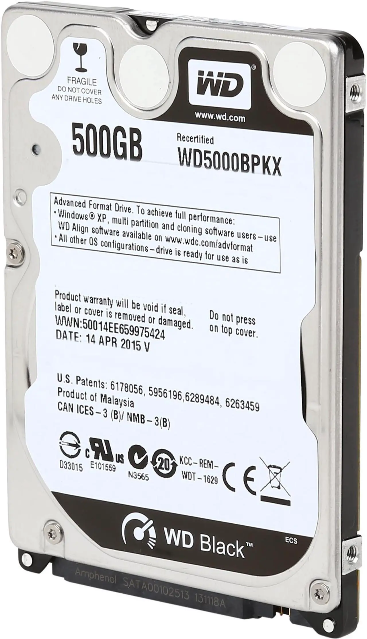 Refurbished: WD BLACK SERIES WD5000BPKX 500GB 7200 RPM 16MB Cache SATA 6.0Gb/s 2.5" Internal ...