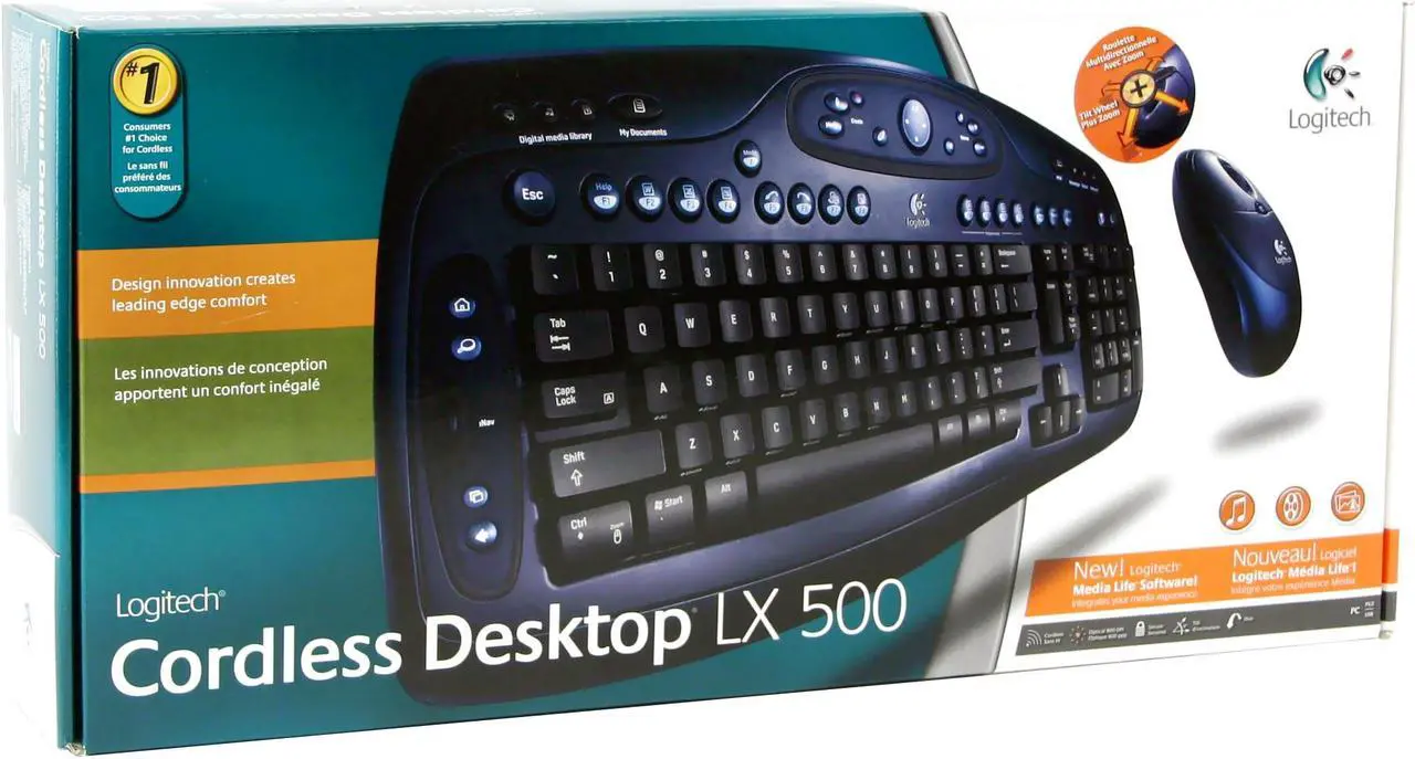 Logitech Cordless Desktop LX500 967420-0403 Blue/Black RF Wireless ...