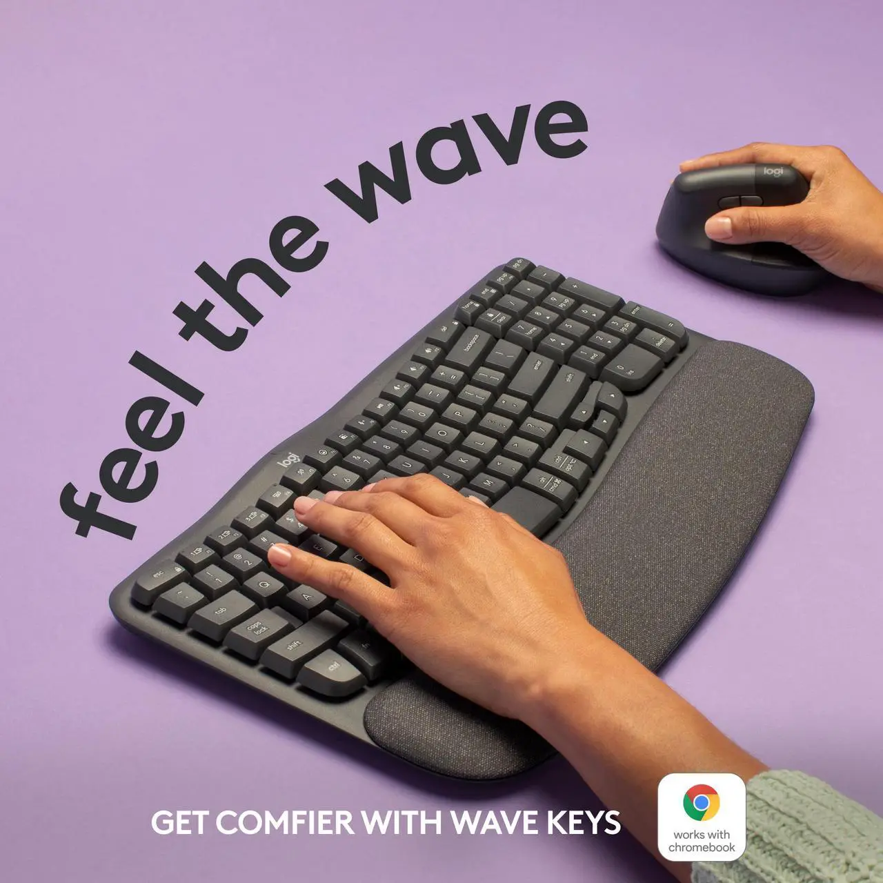 Logitech Wave Keys Wireless Ergonomic Keyboard With Cushioned Palm Rest Comfortable Natural