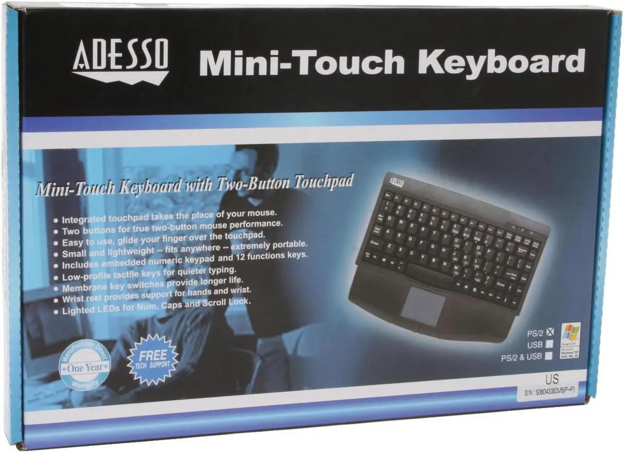 Adesso ACK-540PB MiniTouch PS/2 Mini Keyboard with touchpad (Black ...