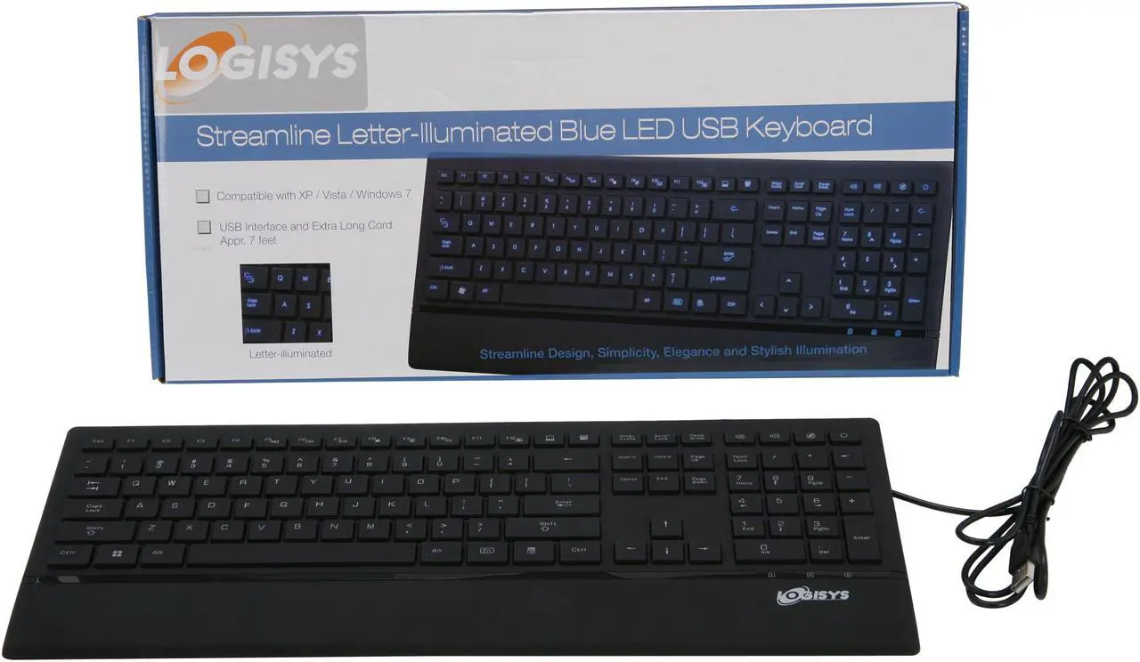 LOGISYS Computer Streamline Character-illuminated Blue LED Keyboard ...