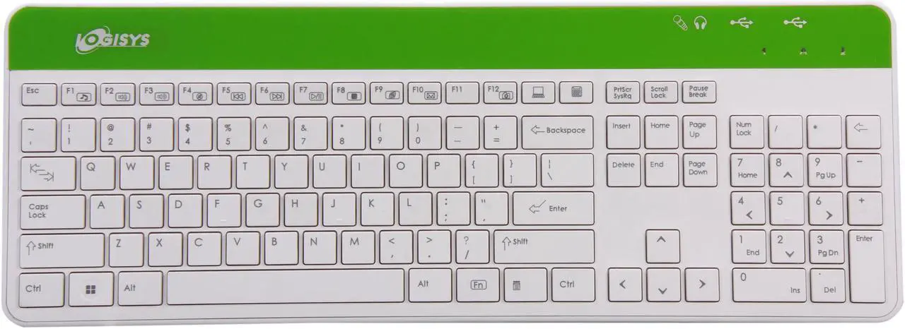 LOGISYS Computer KBMS801WG White / Green Wired Keyboard Mouse Combo w ...