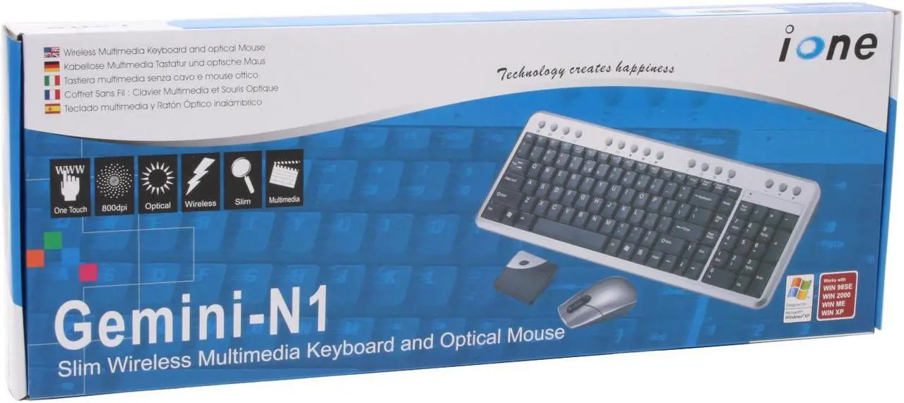 ione GEMINI-N1 Silver/Black RF Wireless Multimedia Keyboard and Optical ...