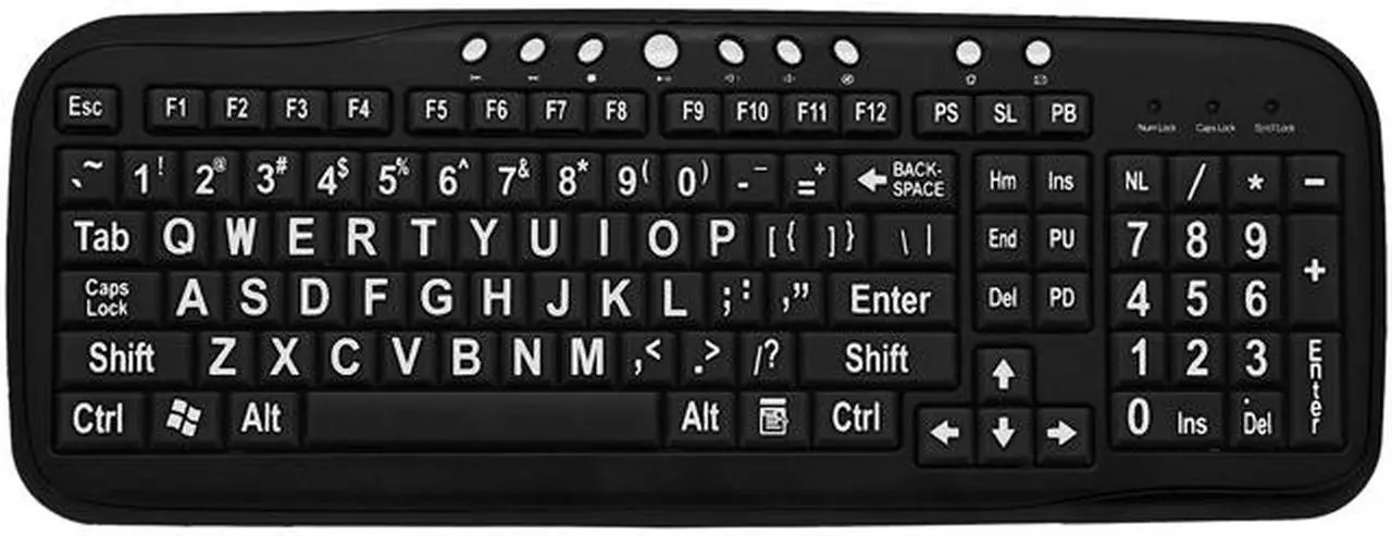 Ergoguys CD-1039 Black Wired Ezsee Low Vision Keyboard Large White ...
