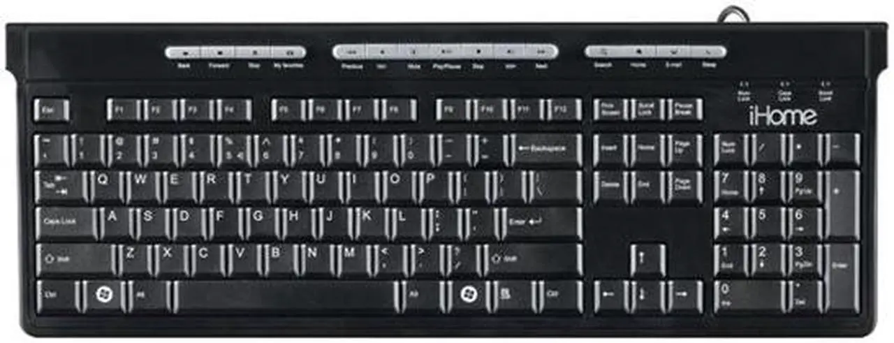 iHome IH-K210MB Black Wired Multimedia Keyboard with 2 USB 2.0 Ports ...