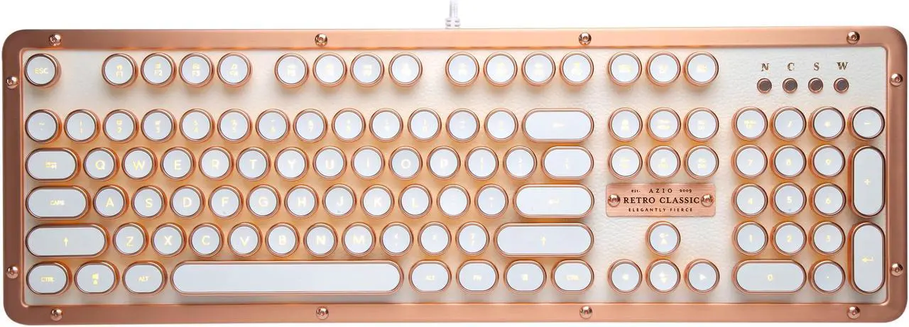 Retro Classic Mechanical Keyboard, White Leather with Copper ZA Trim ...