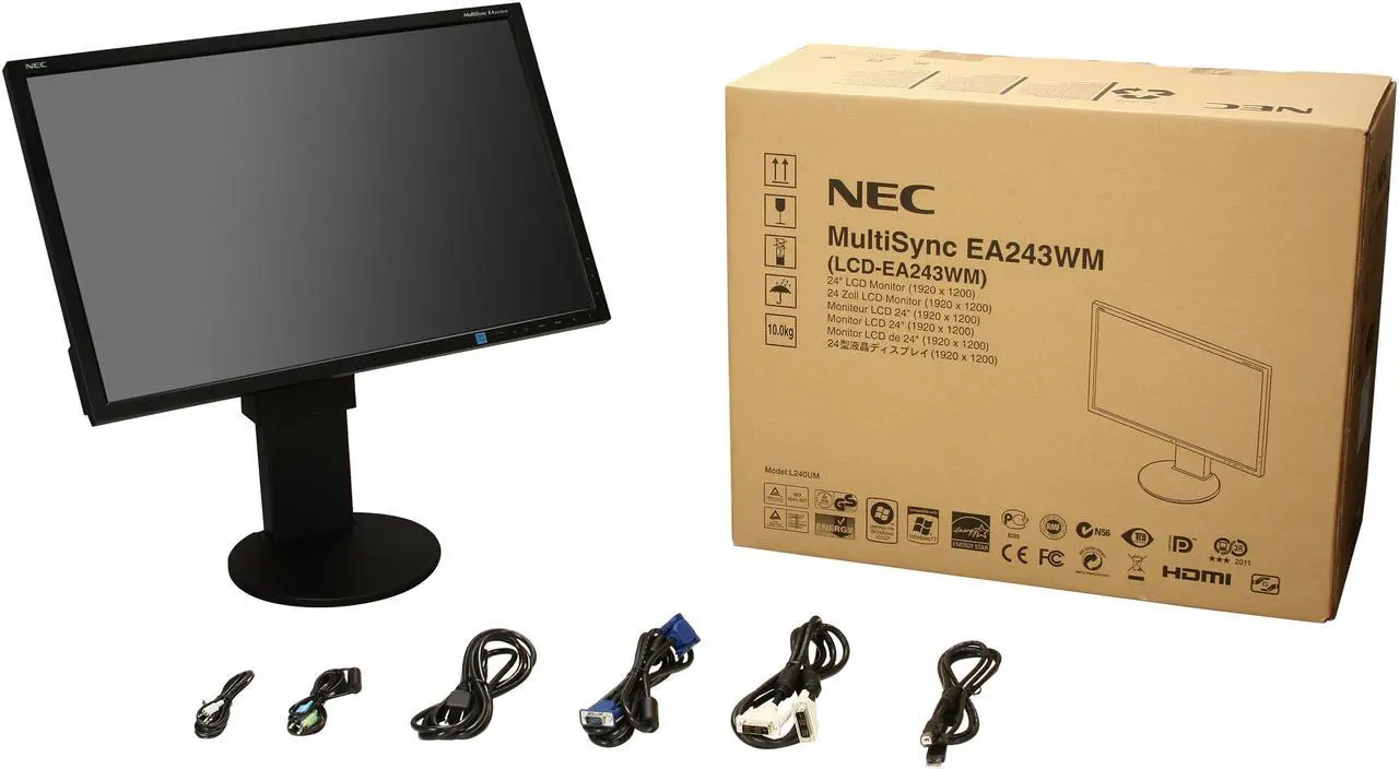 NEC MultiSync EA243WM-BK Black 24" 5ms HDMI Pivot, Swivel & Height ...