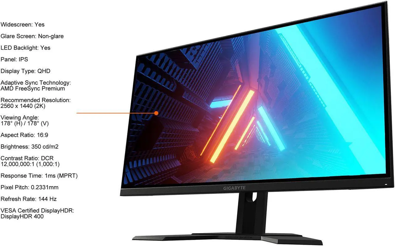 Open Box: GIGABYTE 27" 144 Hz IPS QHD Gaming Monitor AMD FreeSync ...