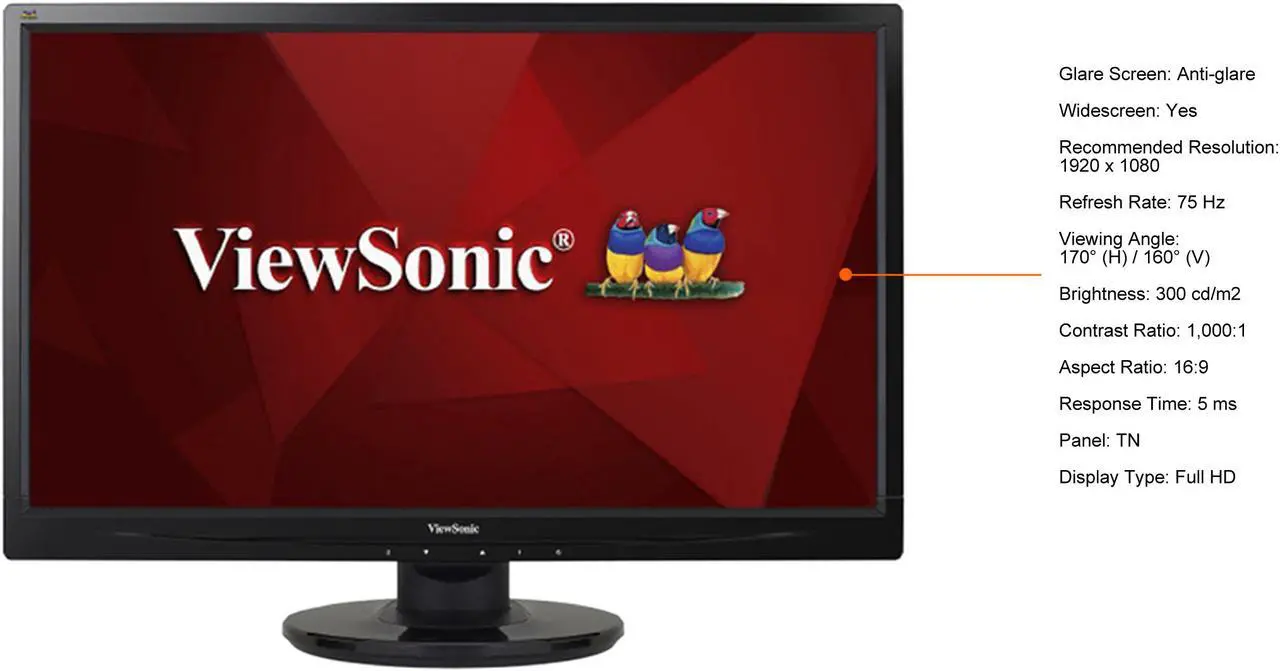 Refurbished: ViewSonic 24" (23.6" Viewable) 75 Hz TN FHD Monitor 5 ms ...