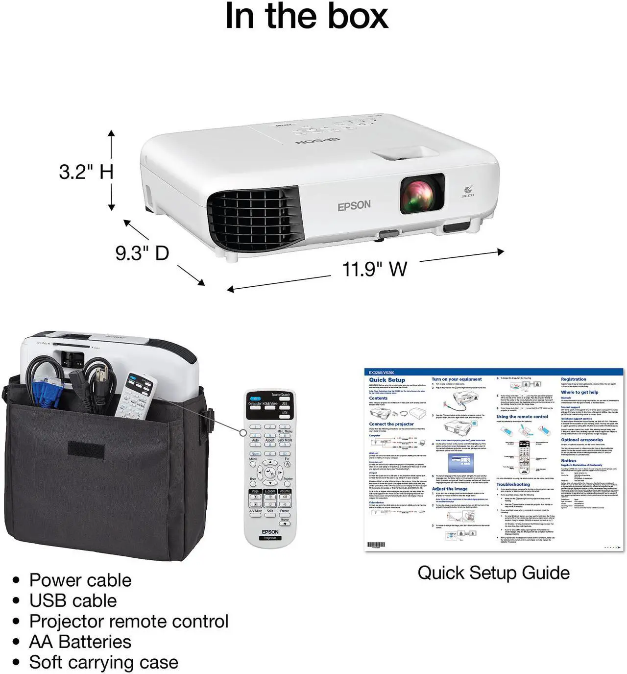 Open Box: Epson EX3280 3-Chip 3LCD XGA Projector with Built-in Speaker ...